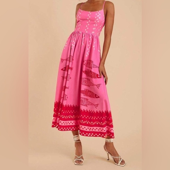 Dresses | Sardinia Maxi Dress Pink And Red Fish | Poshmark